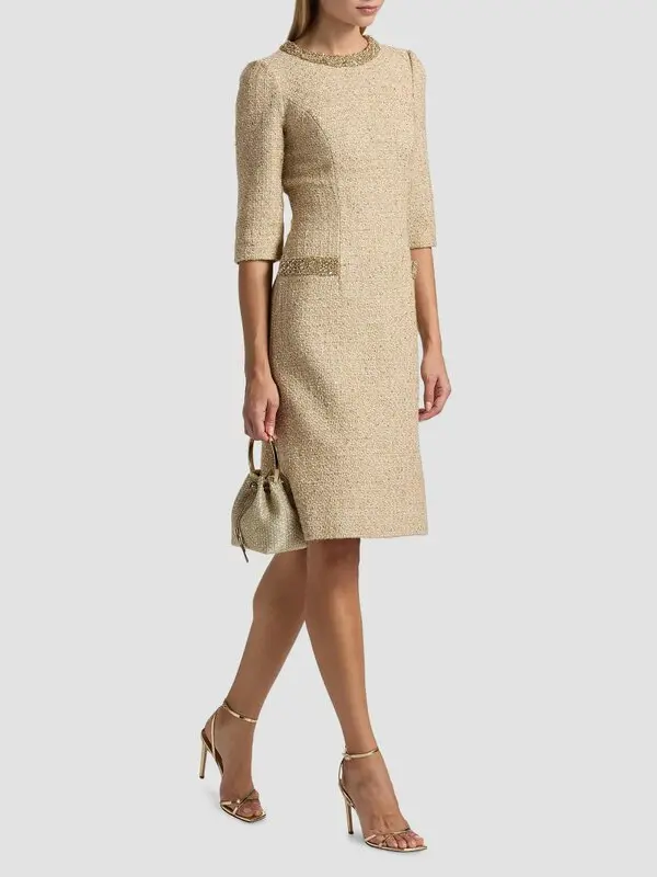 Rickie Freeman For Teri Jon Embellished Metallic Bouclé Knee-length Dress