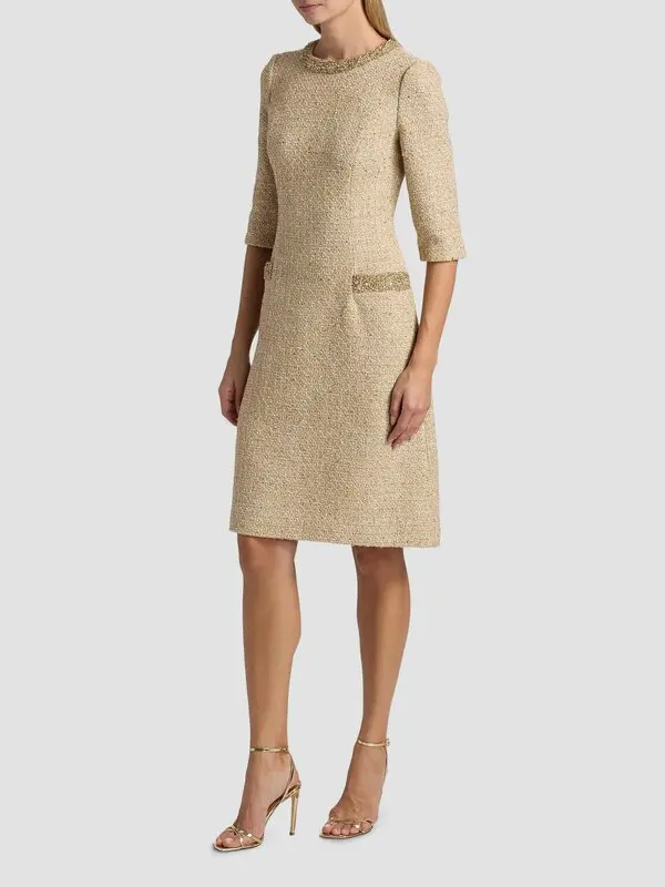 Rickie Freeman For Teri Jon Embellished Metallic Bouclé Knee-length Dress