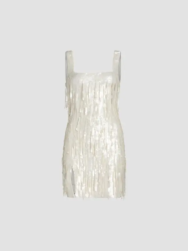 Staud Le Sable Sequined Fringe-trimmed Minidress - Pearl