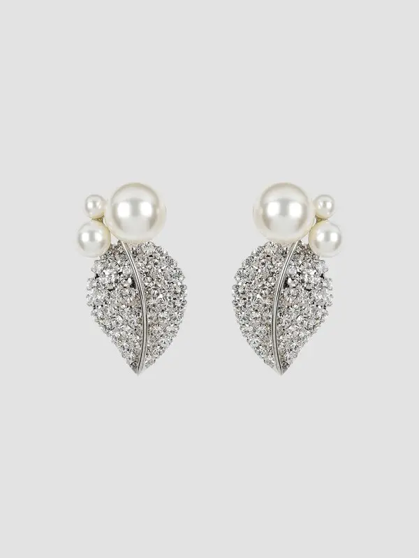 JENNIFER BEHR Blanca Rhodium-plated, Imitation Pearl & Crystal Leaf Drop Earrings - Silver