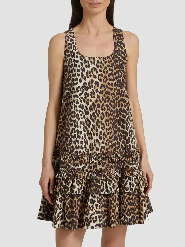 GANNI Print Cotton Poplin U-neck Minidress