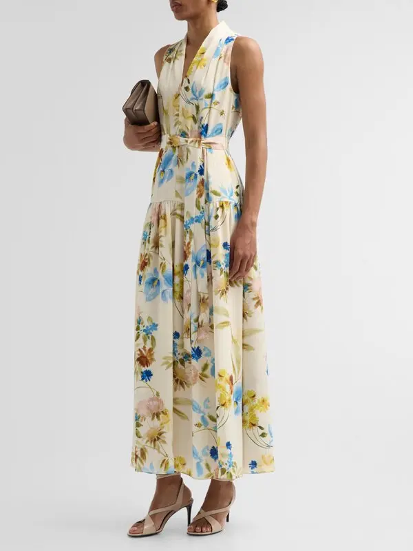 Kobi Halperin Violet Floral Hammered Satin Maxi Dress
