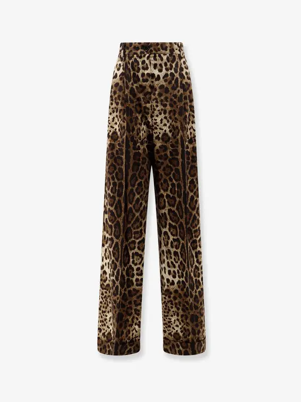 Dolce & Gabbana Stretch Wool Trousers With Animal Print - Multicolor