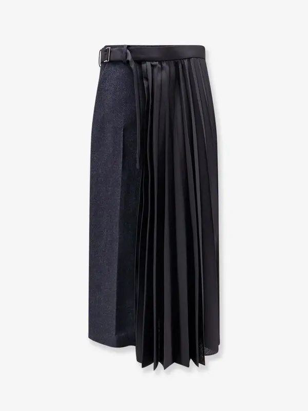 Sacai Wool Skirt With Pleated Insert - Multicolor