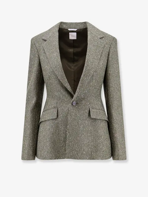 Dior Khaki Donegal Tweed Blazer With Multicolored Sequins Embroidery