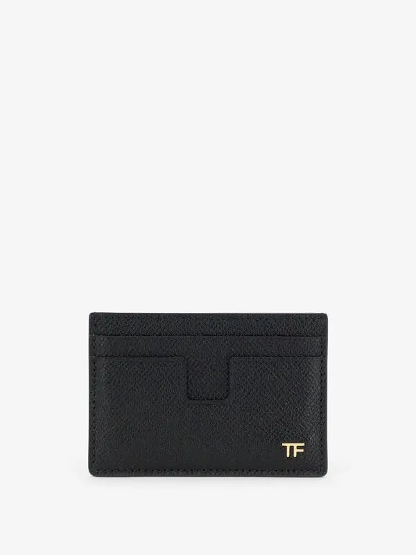 TOM FORD Leather Card Holder With Logo - Black