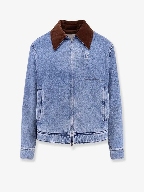 AMI Paris De Coeur Padded Denim Jacket With Zip