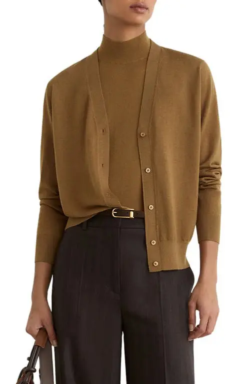 REISS Simi Wool Cardigan - Camel