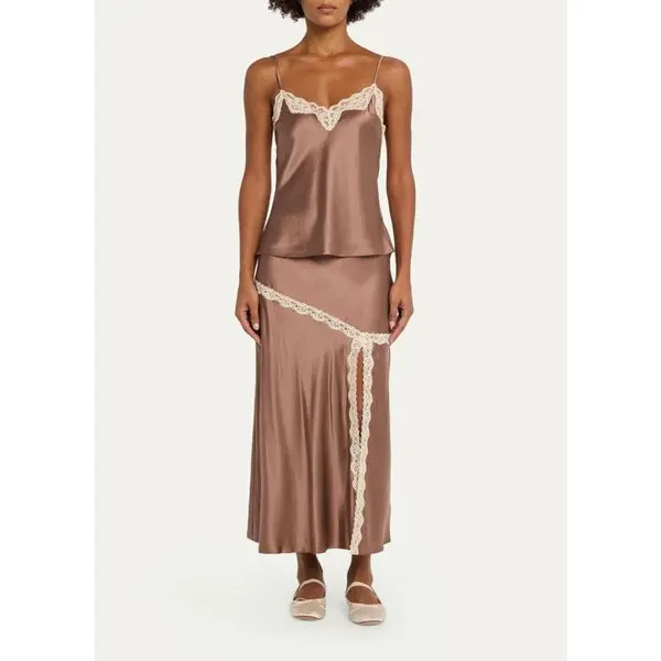 LoveShackFancy Emmabelle Lace-trim Silk Midi Skirt