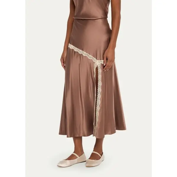 LoveShackFancy Emmabelle Lace-trim Silk Midi Skirt