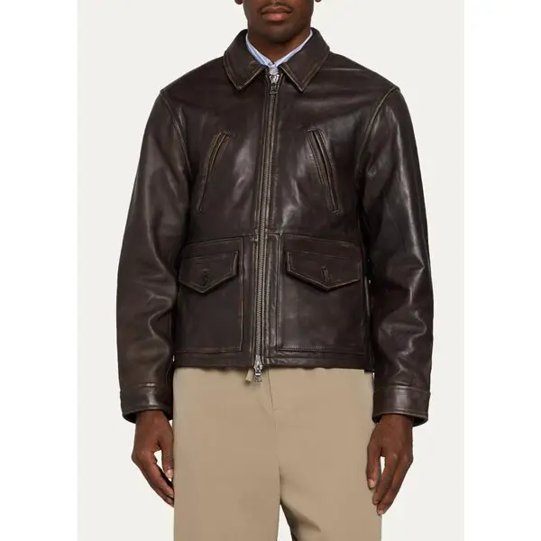 Officine Générale Vintage-effect Leather Jacket