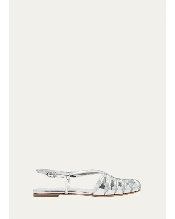 FERRAGAMO Lylly Metallic Patent Leather Caged Flat Sandals