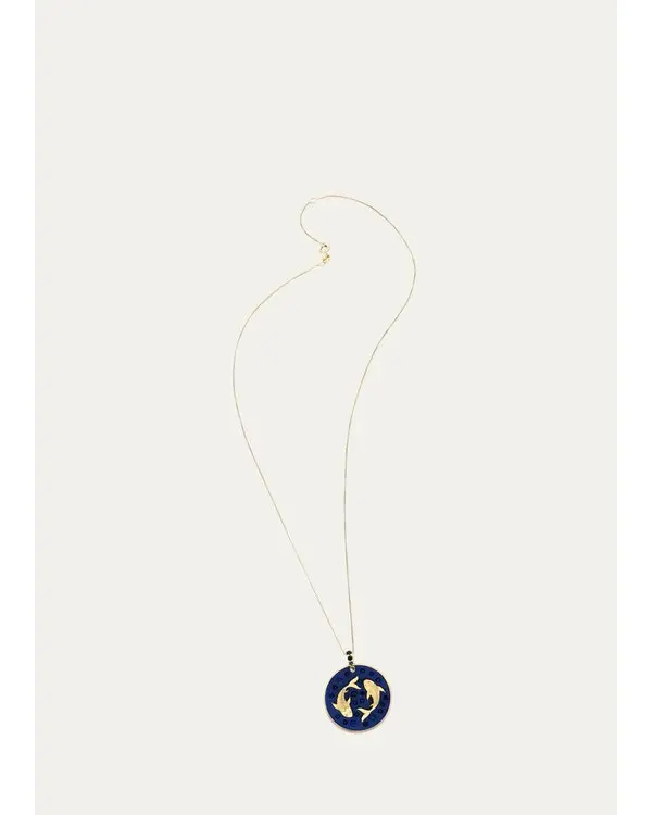 FARAONE MENNELLA BY R.F.M.A.S. 18k Yellow Gold Pisces Pendant Necklace - Blue