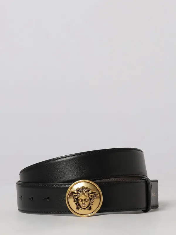 Versace Adjustable Calf Leather Belt With Medusa Plaque Buckle