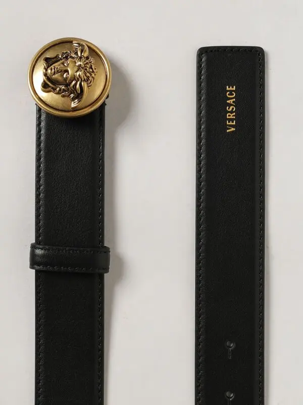 Versace Adjustable Calf Leather Belt With Medusa Plaque Buckle