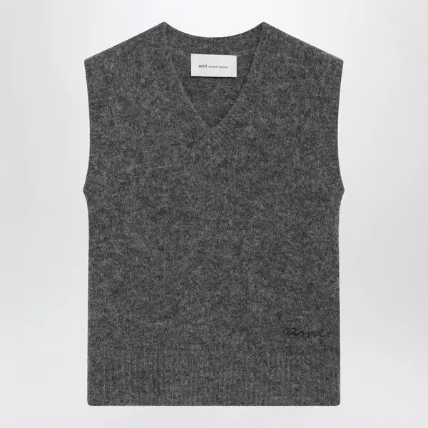 AMI Paris Mélange Alpaca & Wool Blend Mini Vest For - Grey
