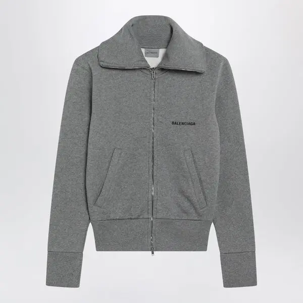 Balenciaga Cropped Zip-up Cotton Sweatshirt - Grey