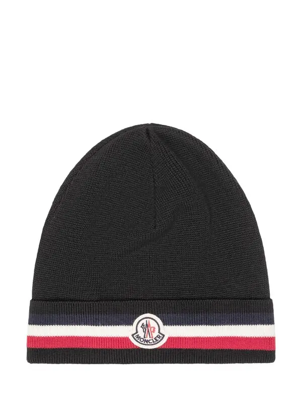 Moncler Logo Mini Beret With Striped Band - Nero