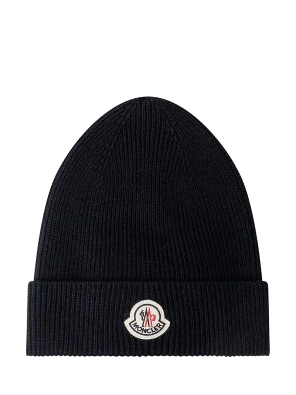 Moncler Ribbed Beanie With Folded Cuff And Front Logo Patch