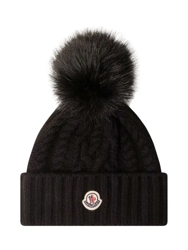 Moncler Mini Beanie With Pom-pom And Front Patch Logo