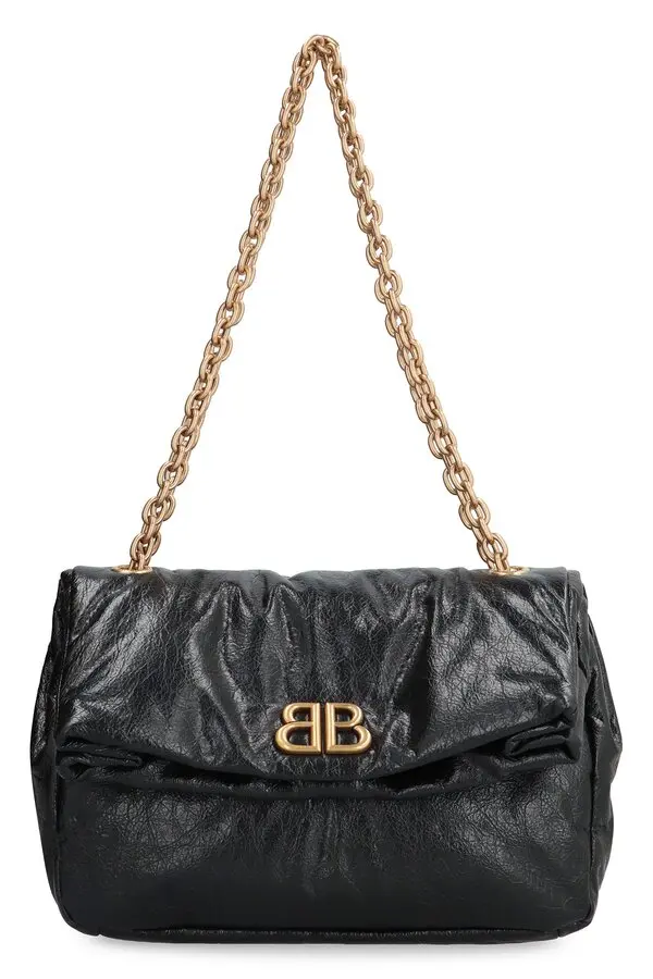 Balenciaga Monaco Mini Calf Leather Shoulder Handbag - Black