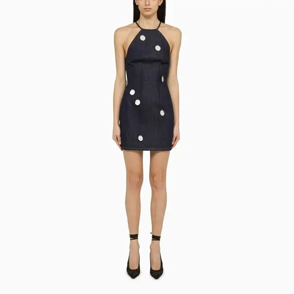 David Koma Denim Mini Dress With Mirror Embellishments - Blue