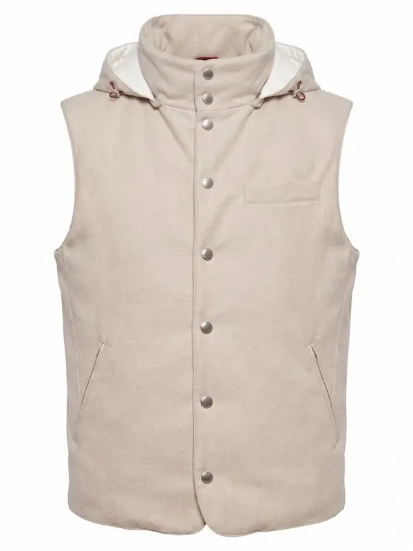 Brunello Cucinelli Hooded Wool Flannel Down Vest - Multicolor