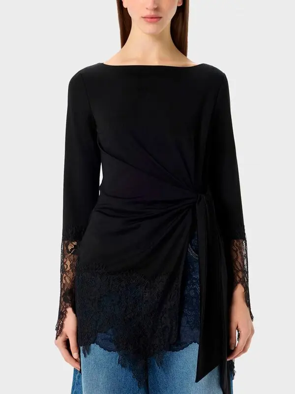 Blumarine Jersey Tunic With Lace Ruffles