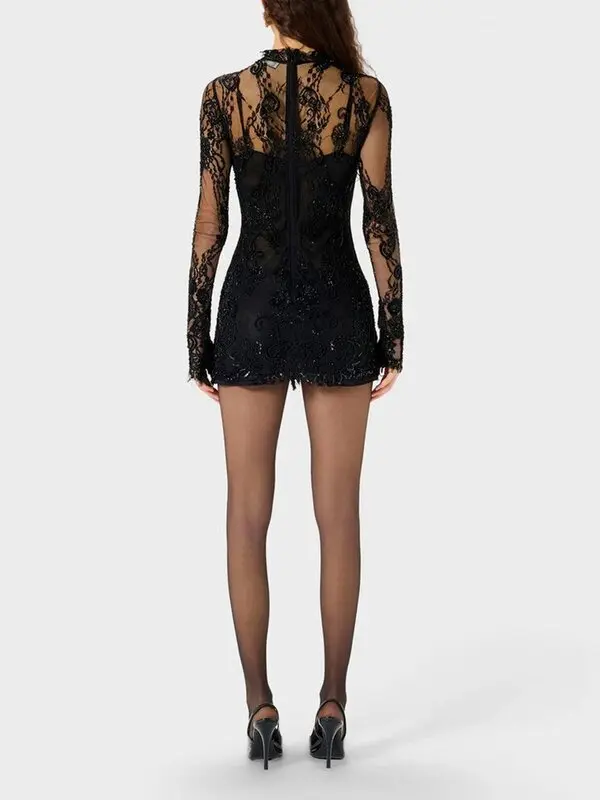 Blumarine Short Lace Dress With Embroidery
