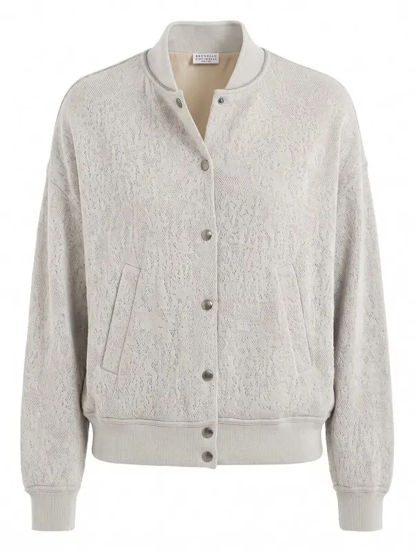 Brunello Cucinelli Lace Flowers Jersey Cardigan