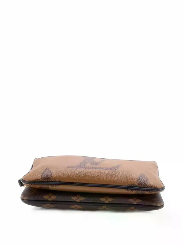 LOUIS VUITTON Double Zip Pochette Reverse Monogram Giant Clutch Bag - Brown