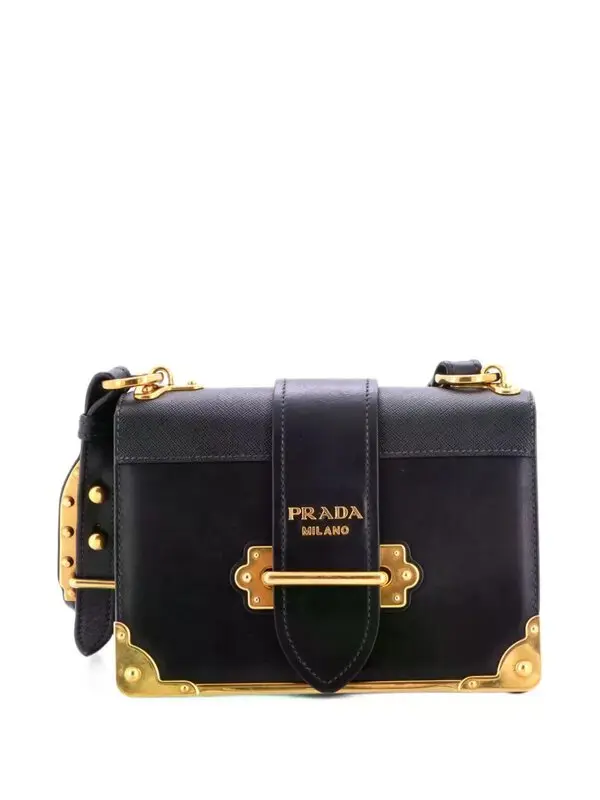 Prada Cahier Leather And Saffiano Leather Small Crossbody Bag - Black