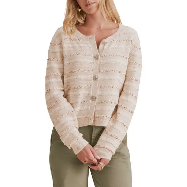 Splendid Lexa Stripe Sequin Cardigan - White Sequin/multi