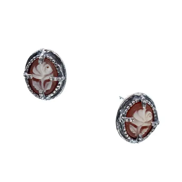 GEM KINGDOM Italian Flower Cameo Stud Earrings Red