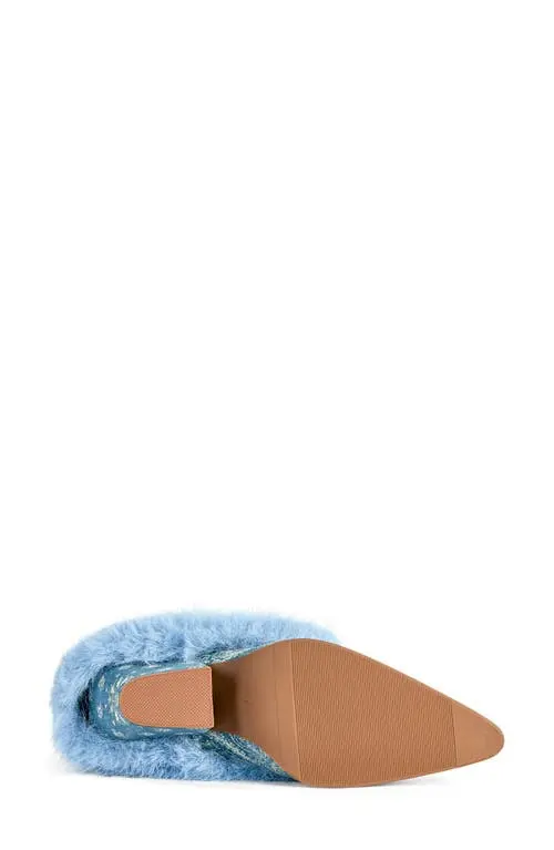AZALEA WANG Violetta Faux Fur Western Boot - Blue