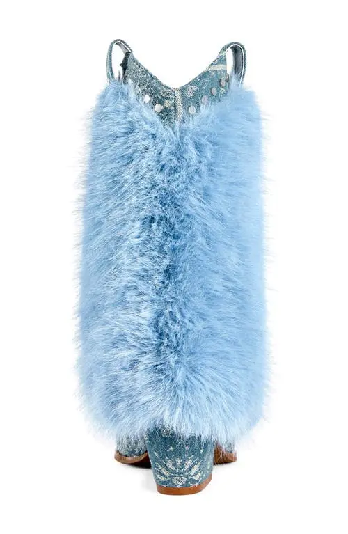 AZALEA WANG Violetta Faux Fur Western Boot - Blue