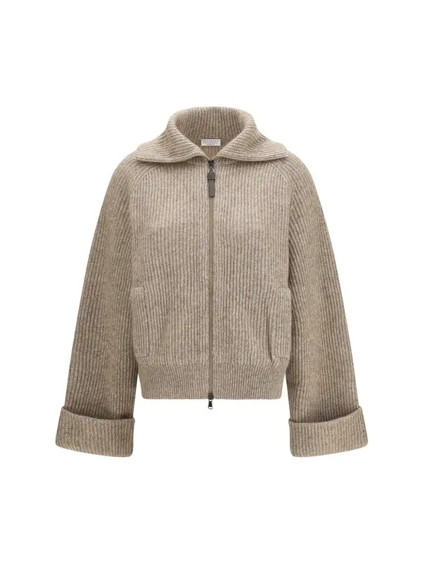 Brunello Cucinelli High-neck Sweater With Wide Sleeves - Cream