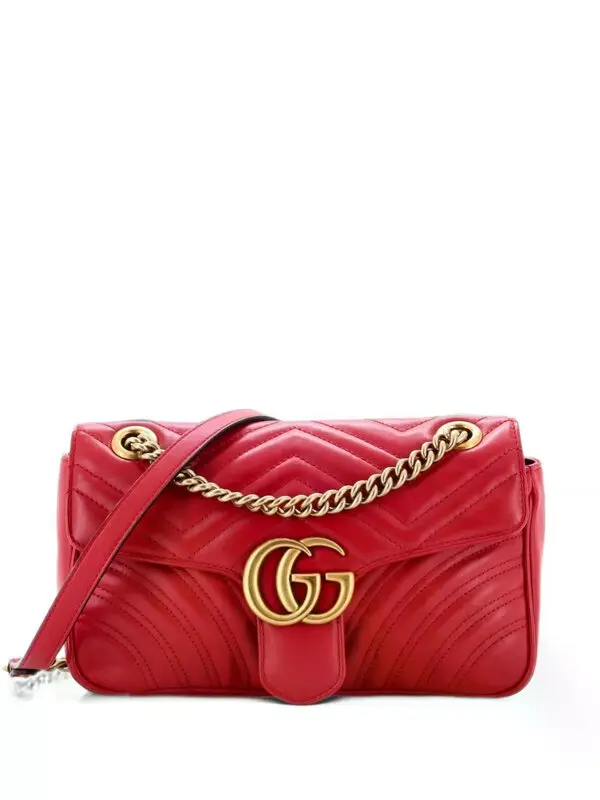 Gucci Gg Marmont Flap Bag Matelasse Leather Small Crossbody Bag - Red
