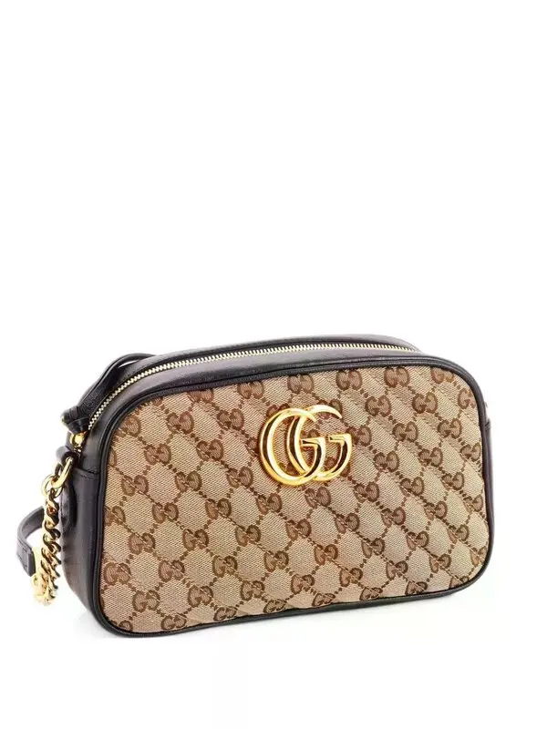 Gucci Gg Marmont Shoulder Bag Diagonal Quilted Gg Canvas With Leather Small Crossbody Bag - Black