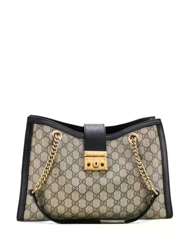 Gucci Padlock Chain Gg Coated Canvas With Leather Medium Tote Bag