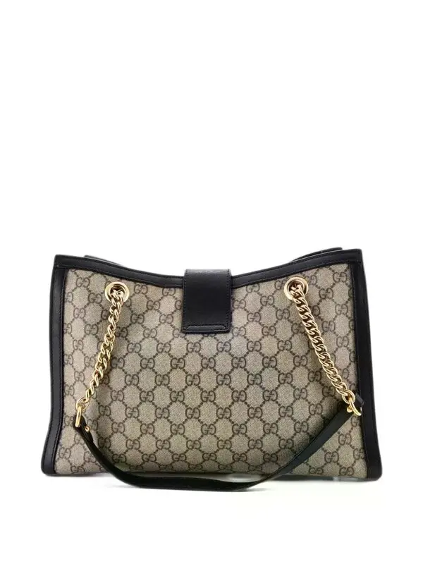 Gucci Padlock Chain Gg Coated Canvas With Leather Medium Tote Bag