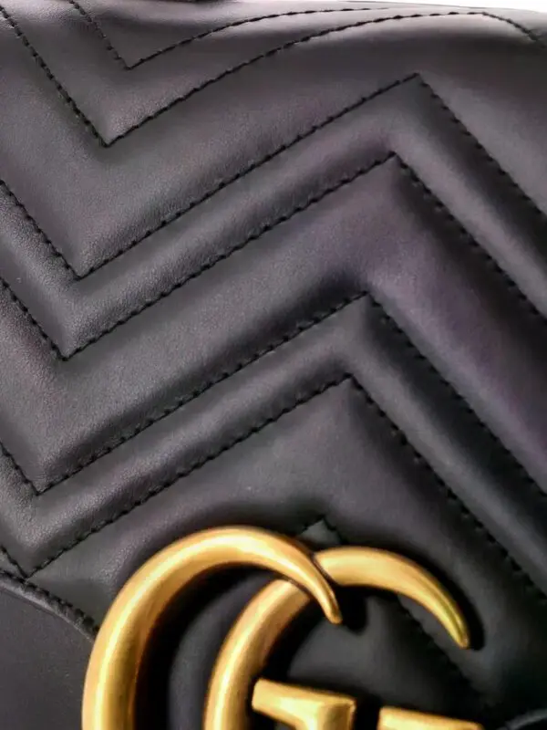 Gucci Gg Marmont Top Handle Flap Bag Matelasse Leather Medium Satchel - Black