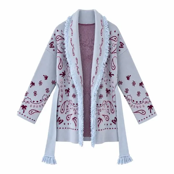 Loveist Store Bandana Fringe Knit Cardigan - Blue