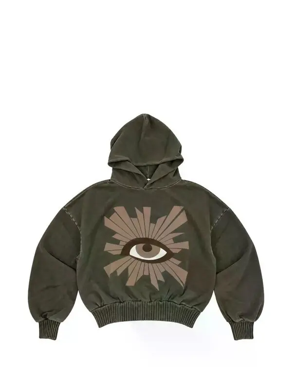 HOUSE OF ERRORS Eye-print Ribbed-trim Hoodie - Grey
