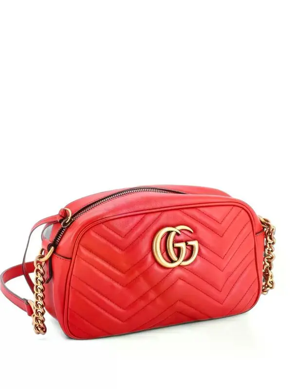 Gucci Gg Marmont Shoulder Bag Matelasse Leather Small Crossbody Bag - Red