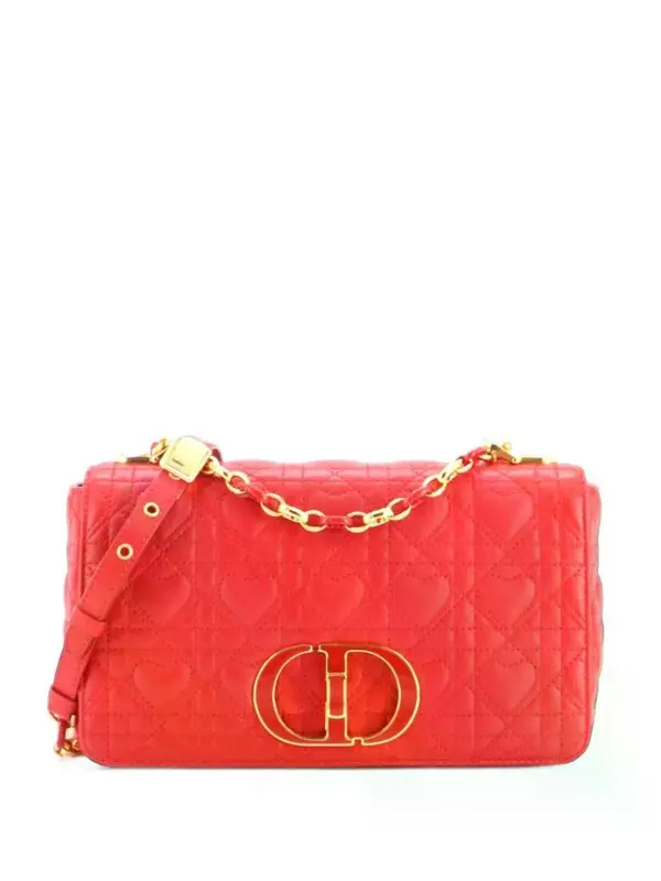 Dior Dioramour Caro Bag Heart Cannage Quilt Calfskin New Medium Shoulder Bag - Red