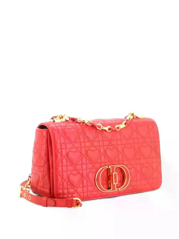 Dior Dioramour Caro Bag Heart Cannage Quilt Calfskin New Medium Shoulder Bag - Red
