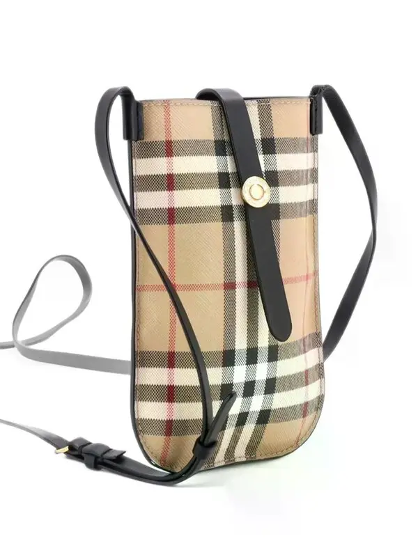 Burberry Anne Phone Case Nova Check Canvas And Leather Crossbody Bag - Black