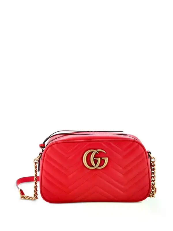 Gucci Gg Marmont Shoulder Bag Matelasse Leather Small Crossbody Bag - Red