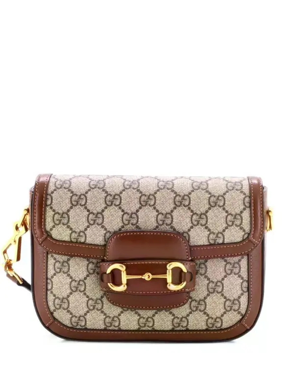 Gucci Horsebit 1955 Shoulder Bag Gg Coated Canvas With Leather Mini Crossbody Bag - Brown